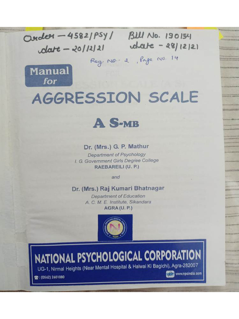 aggression scale manual | PDF