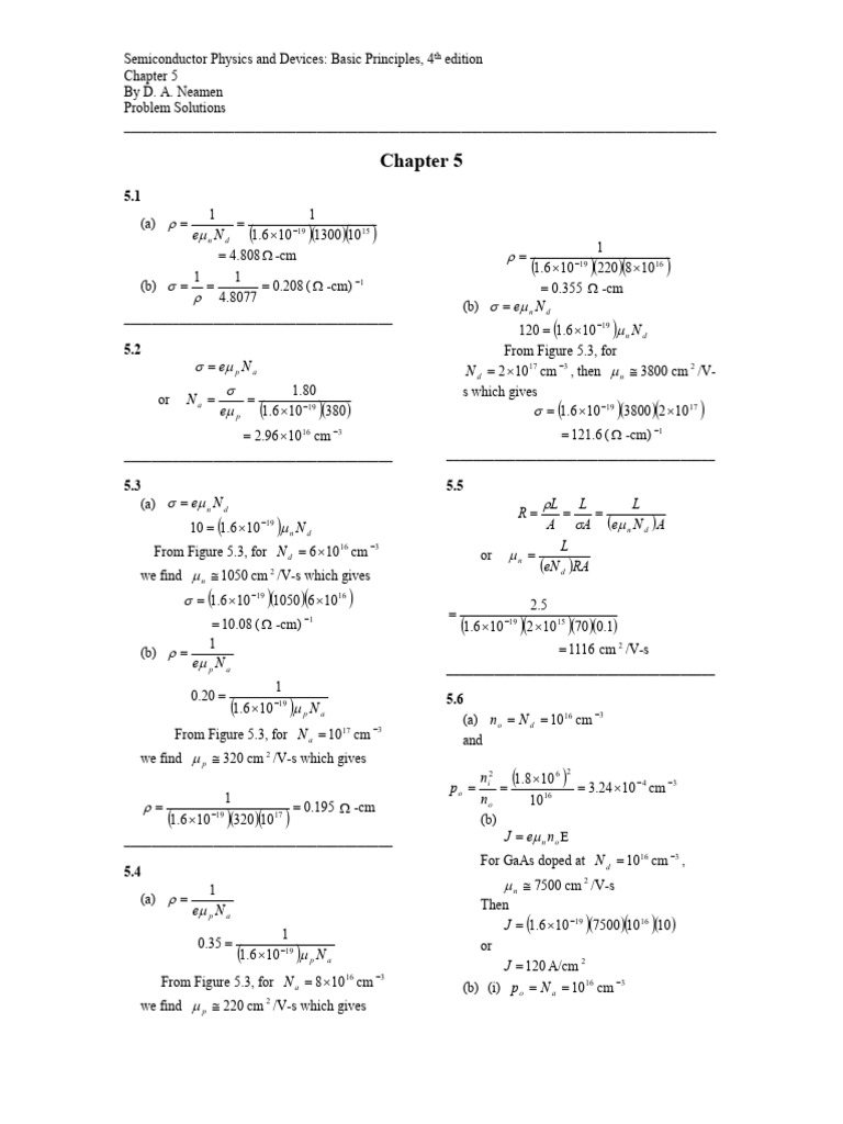 Semiconductor Physics Chapter 5 Solutions | PDF | Condensed Matter Physics | Semiconductor Devices