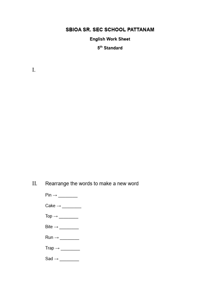5 TH Worksheet - Activities | PDF