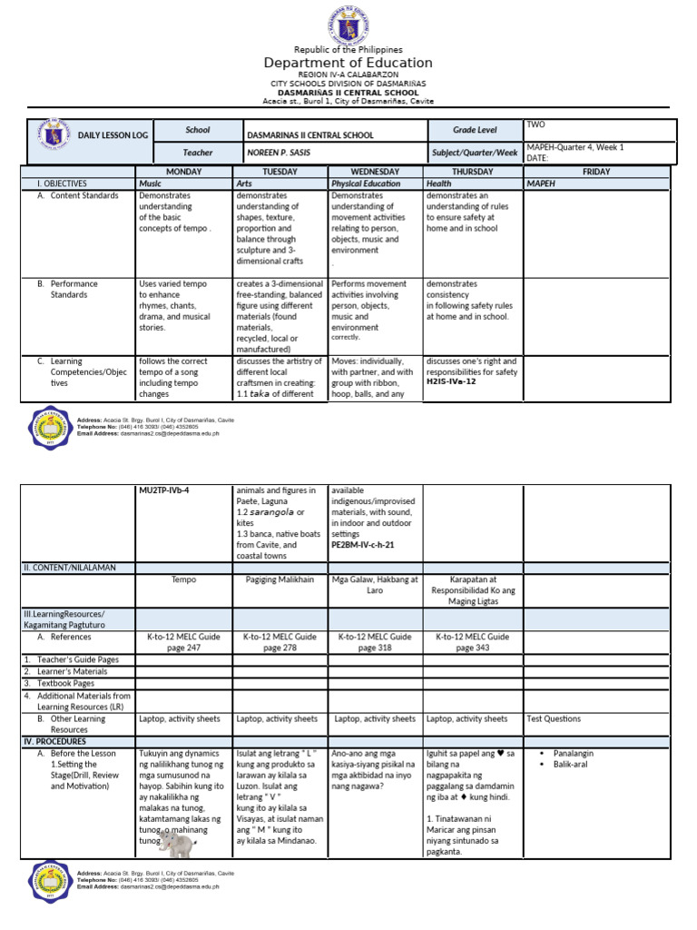 DLL_MAPEH_Q4W3 | PDF