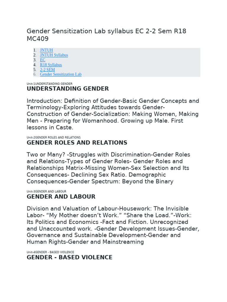 Gender Sensitization Lab Syllabus EC 2 | PDF