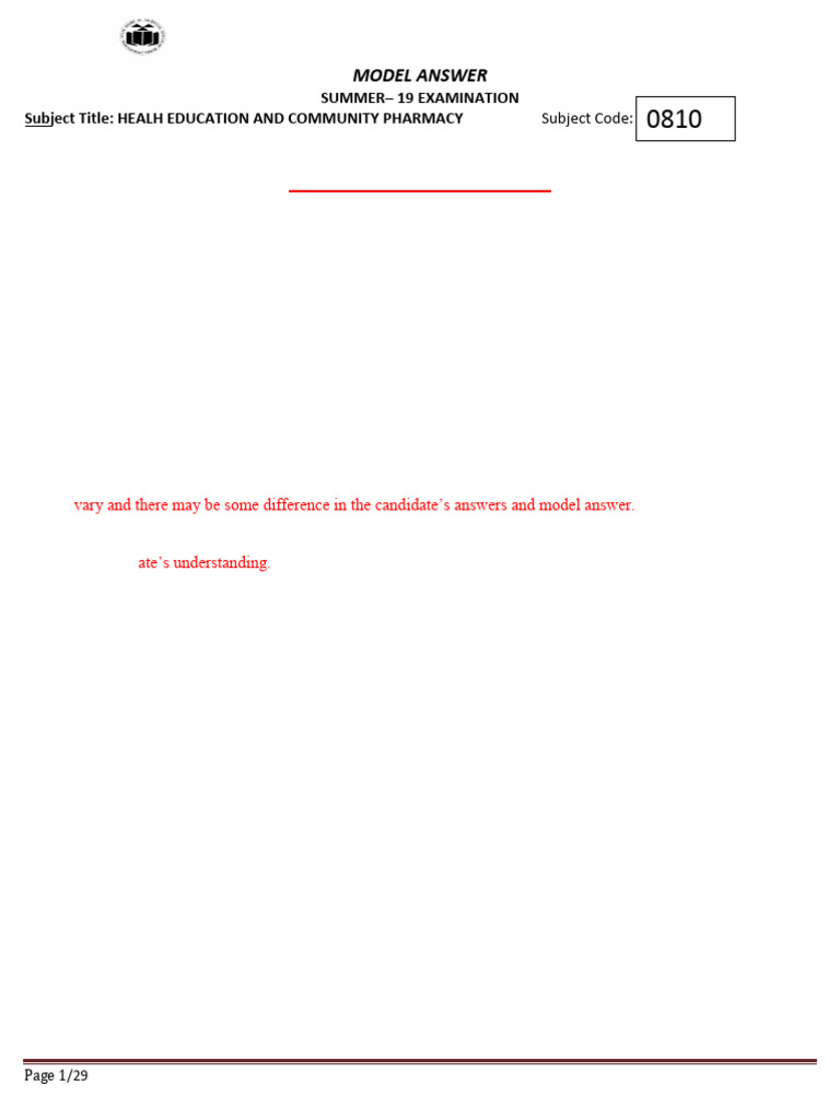 Maharashtra Health Education Exam Model Answers | PDF | Diabetes ...