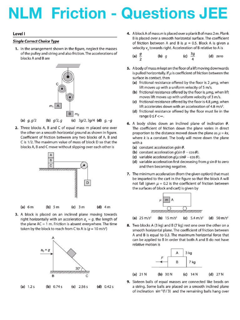 NLM Friction Questions for JEE | PDF