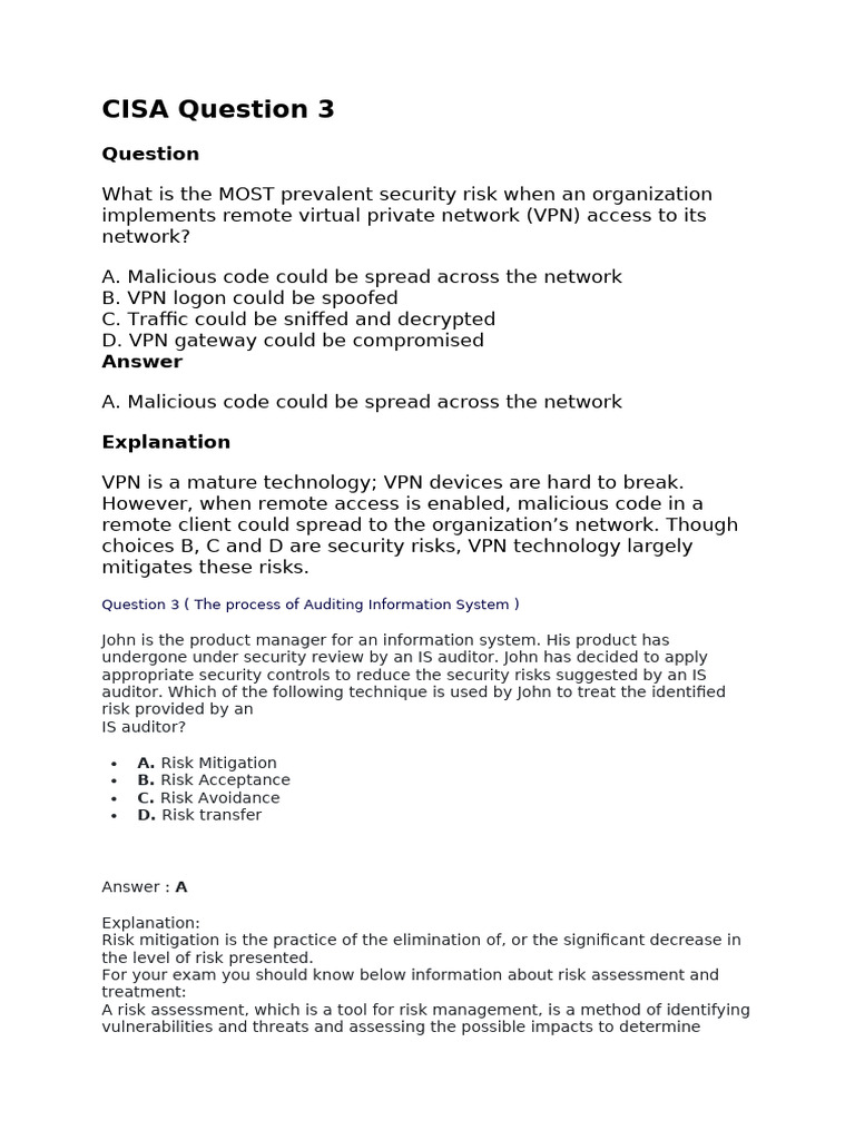 CISA Question 3 - Answ - Explenation - 1 | PDF | Computer Security | Security