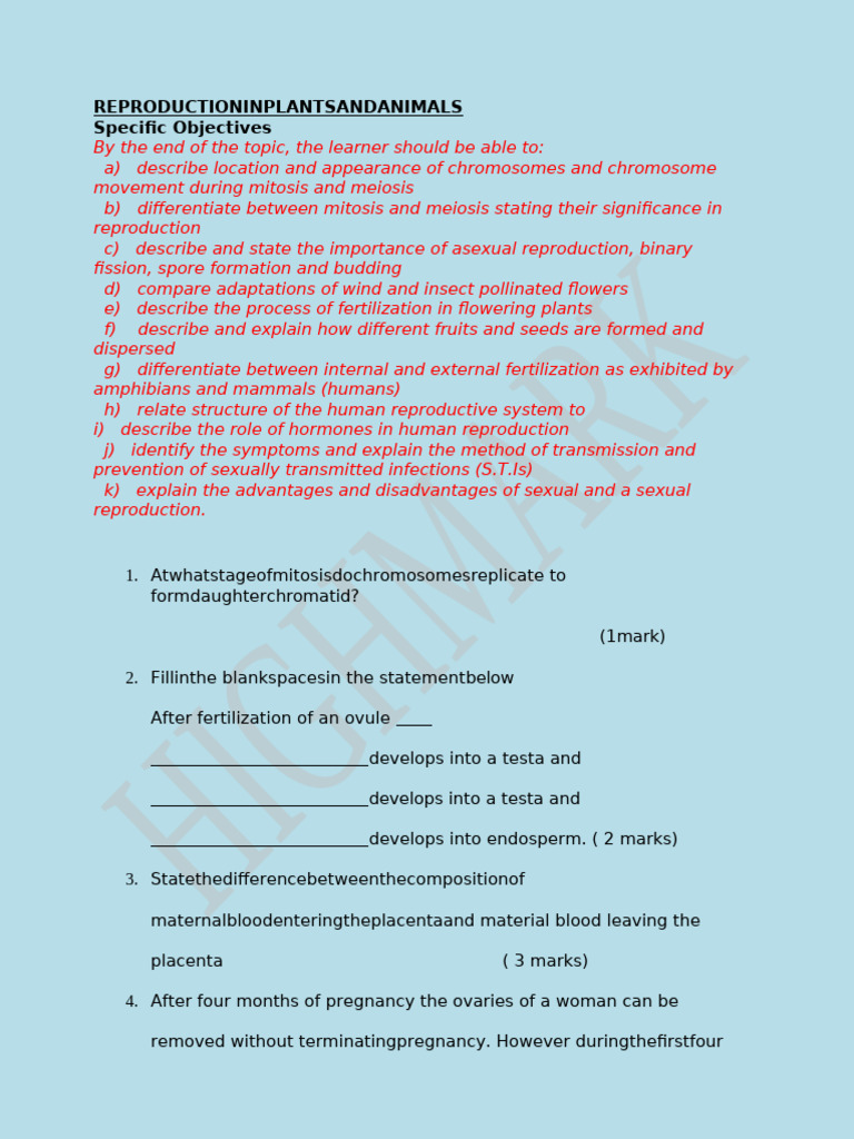 3. REPRODUCTION IN PLANTS AND ANIMALS Q | PDF | Sexual Reproduction ...