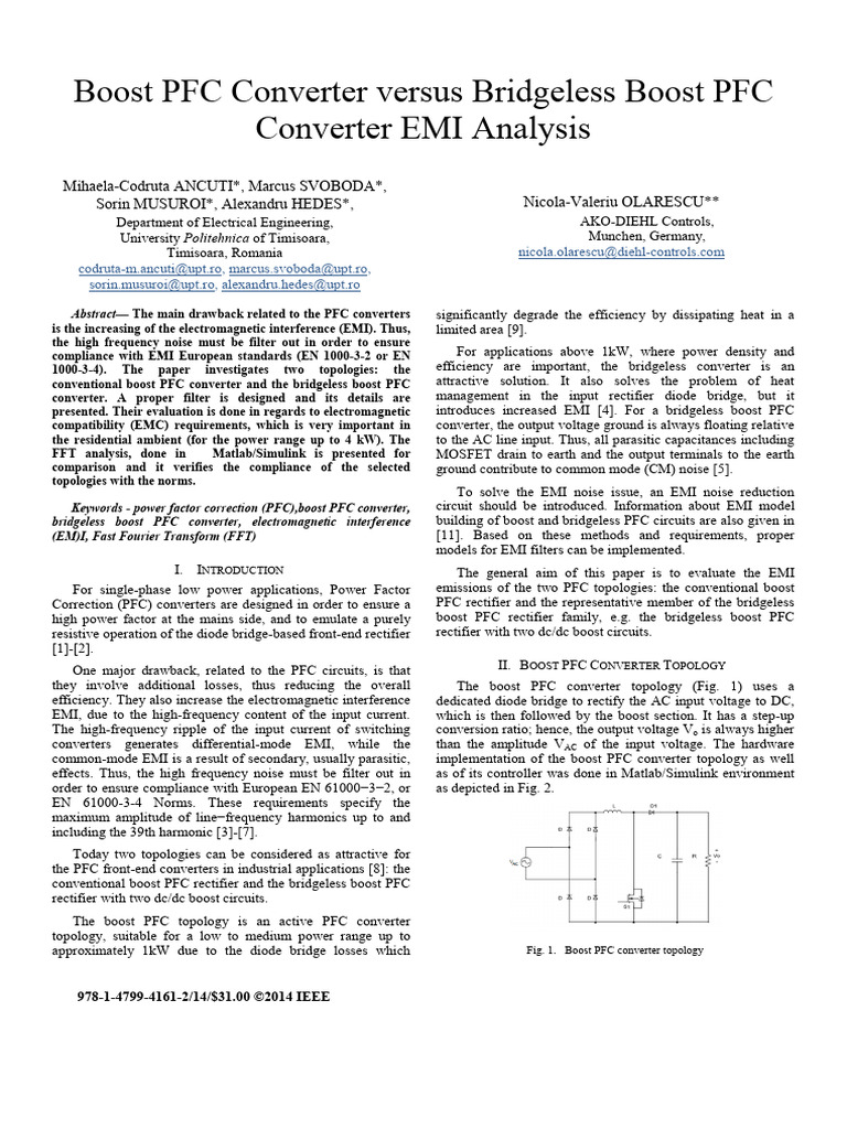 Boost PFC Converter Versus Bridgeless Boost PFC Converter EMI Analysis | PDF | Rectifier ...