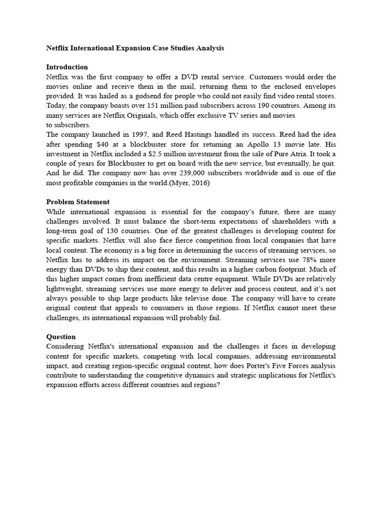 Netflix International Expansion Case Studies Analysis | PDF | Netflix ...