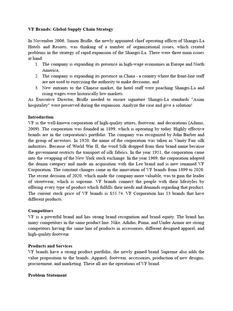 VF Brands: Global Supply Chain Strategy | PDF | Brand | Supply Chain
