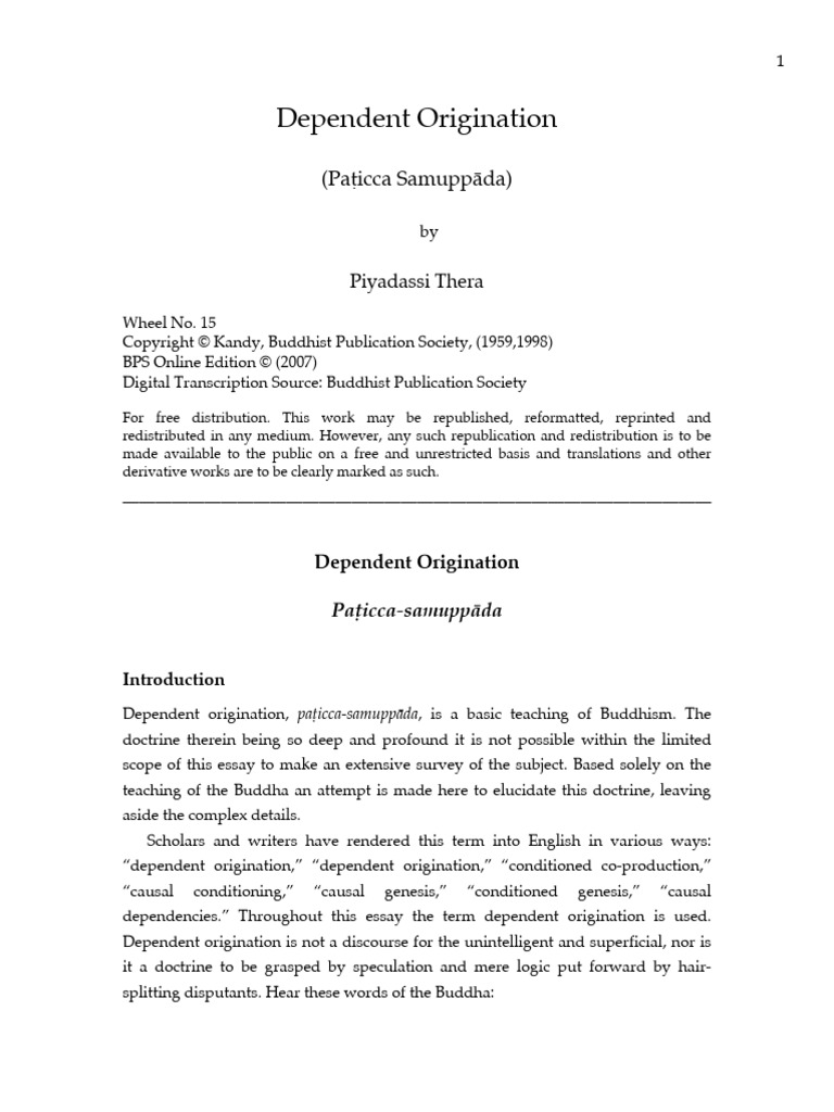 Piyadassi Thera: Dependent Origination | PDF | Four Noble Truths ...