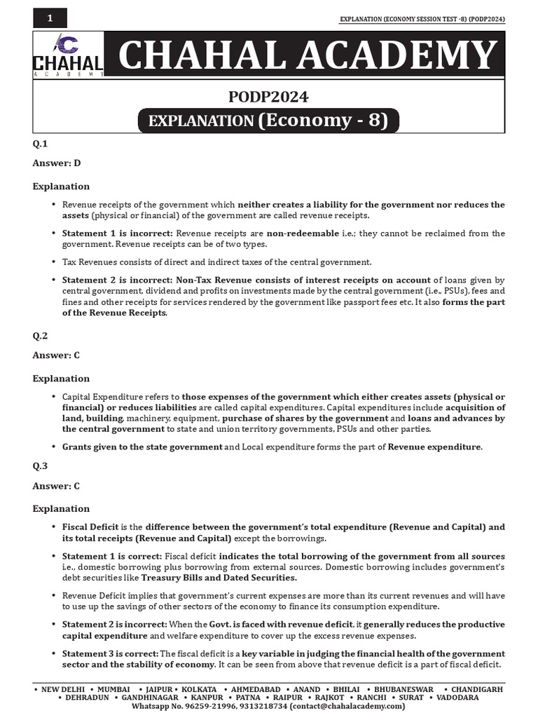 Explanation (Economy Test-8) | PDF | Fiscal Policy | Government Budget ...