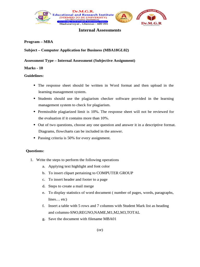 MBA18GL02 - Computer Application For Business | PDF | Microsoft Word | Computing