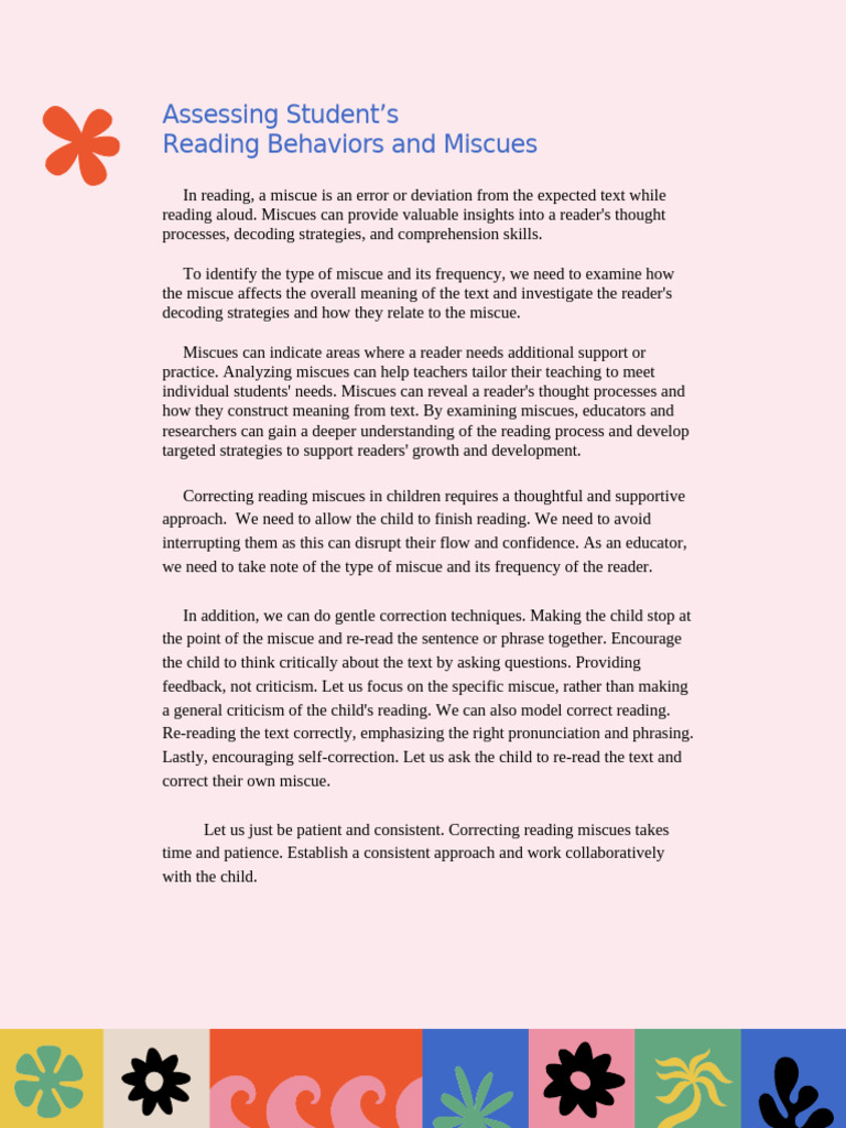 Assessing Students Reading Behavior and Miscues | PDF