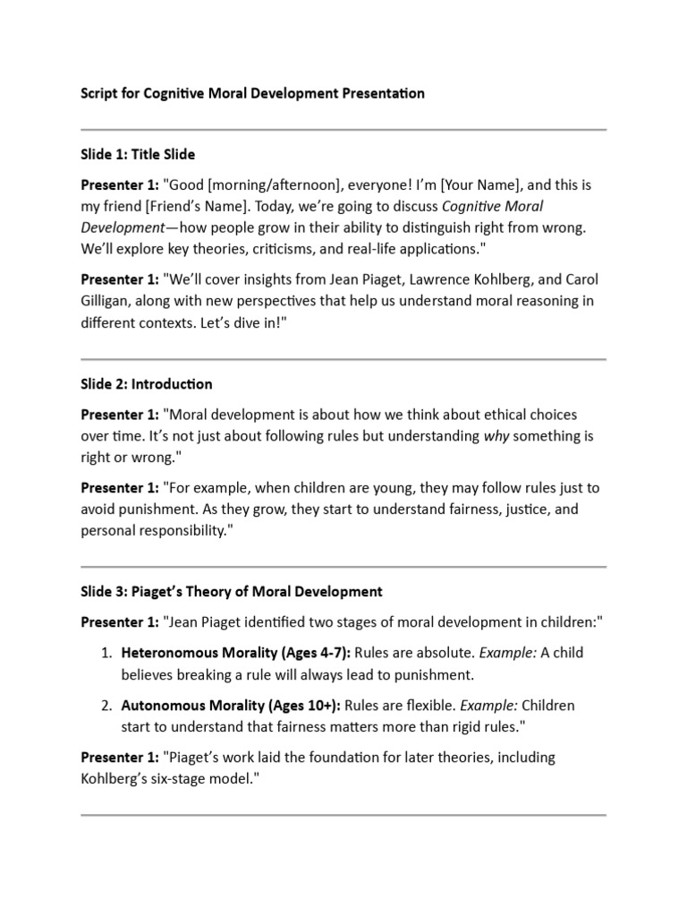 Script for Cognitive Moral Development Presentation OG | PDF | Morality ...
