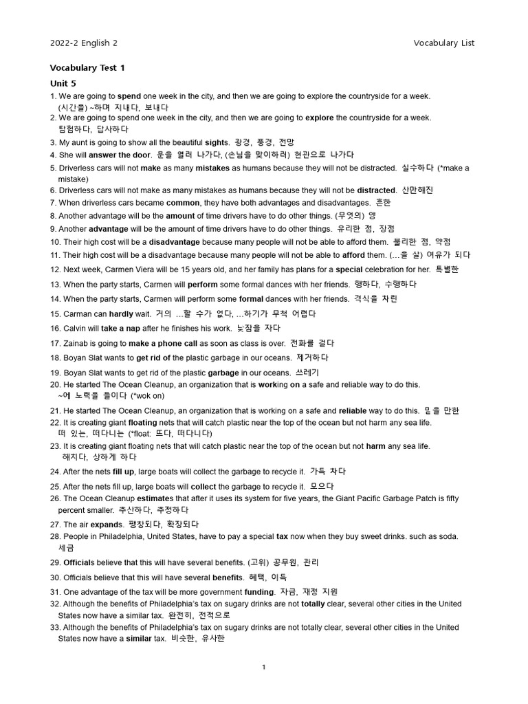 Vocabulary List for English 2 Unit 5-6 | PDF | Cost Of Living