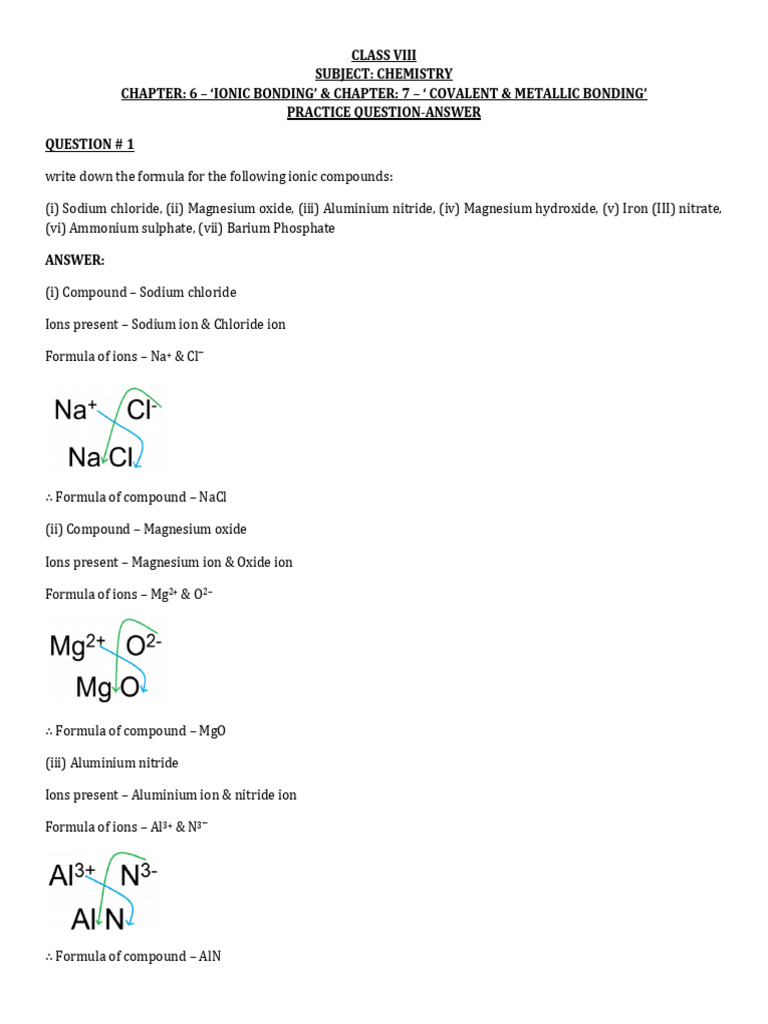 Chapter # 6 - 'Ionic Bonding' - & Chapter # 7 - 'Covalent and Metallic ...