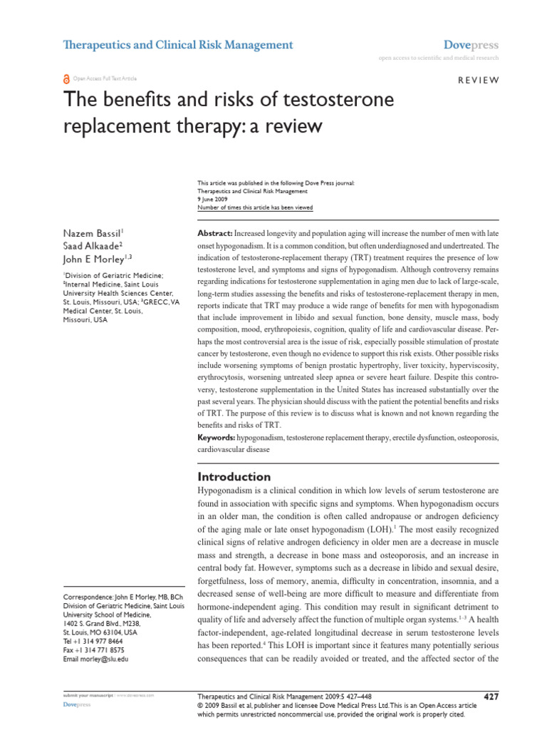 The benefits & risks of testosterone replacement therapy | PDF ...