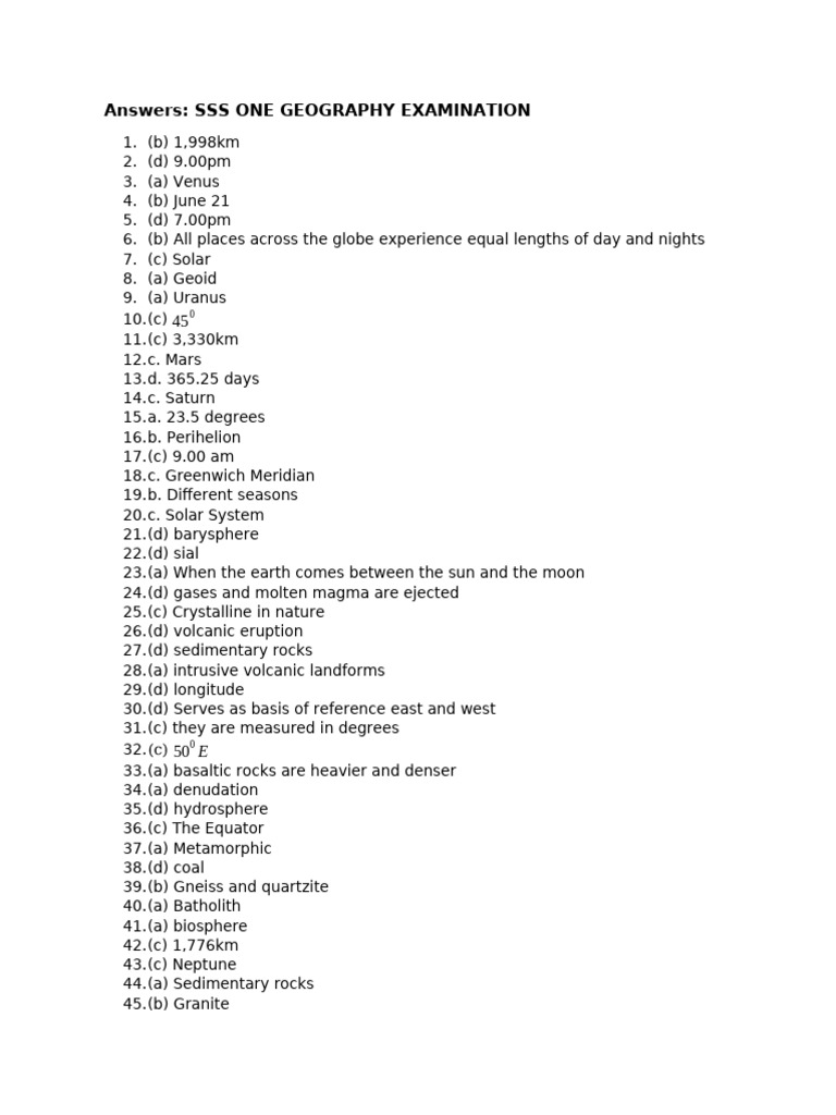SSS Geography Exam Answers Compilation | PDF | Rock (Geology ...