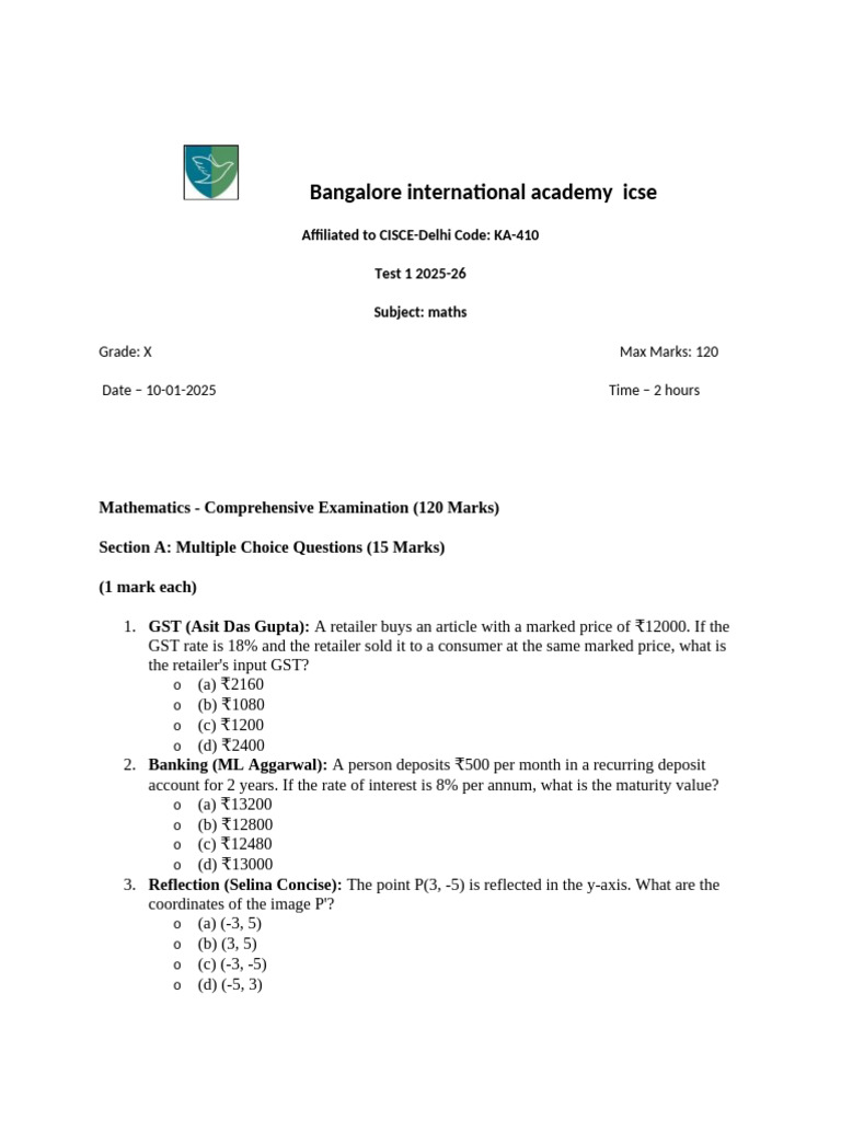 ICSE Grade X Maths Exam Paper 2025-26 | PDF | Polynomial | Histogram