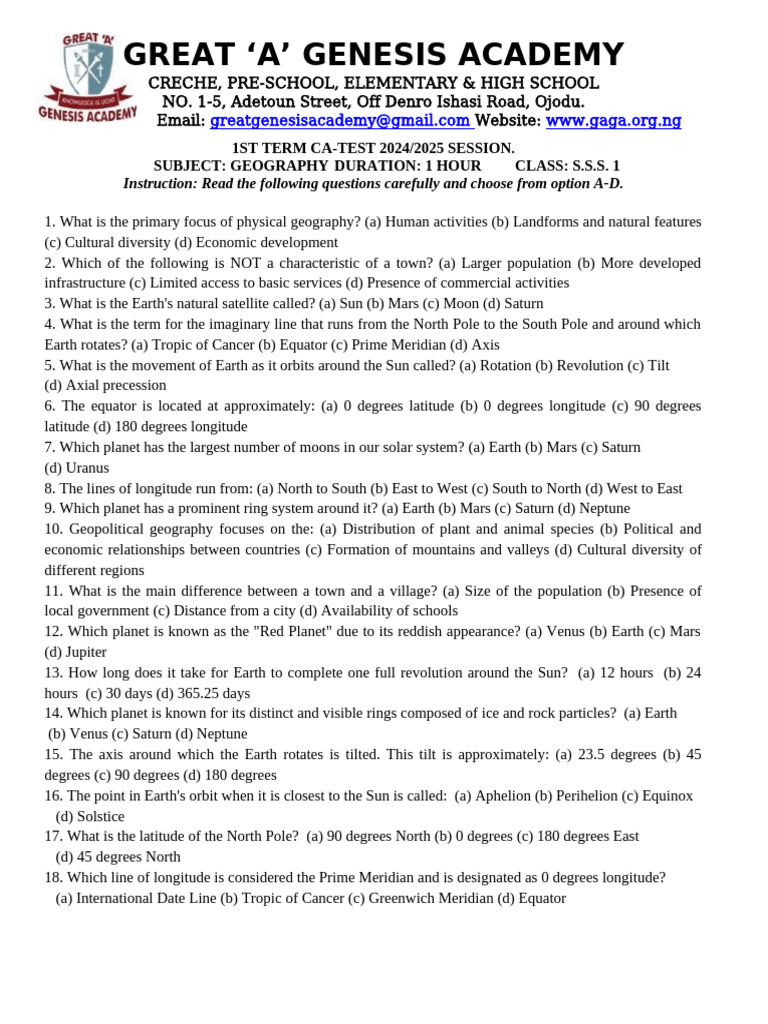 SS1-3 CA 1st Term TEST GEOGRAPHY | PDF | Erosion | Apsis