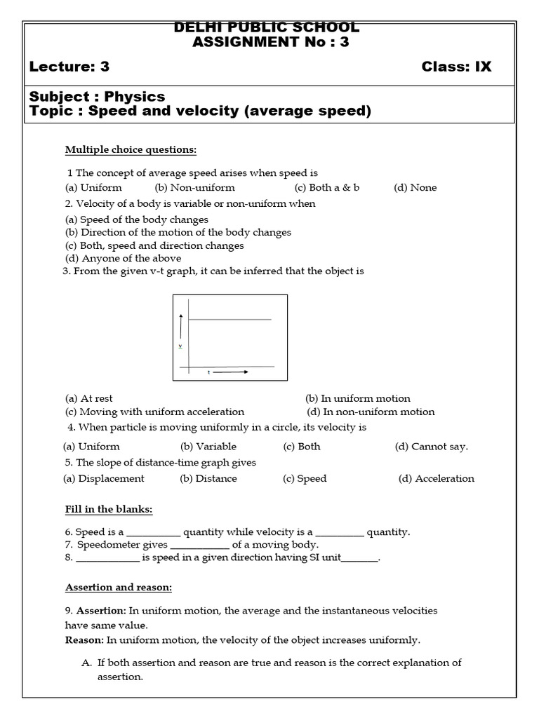 Assign - Lec 3 - IX - Motion - QP | PDF | Speed | Velocity