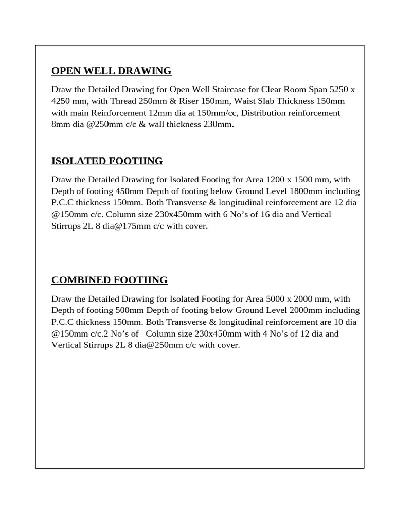 Open Well and Footing Drawings | PDF
