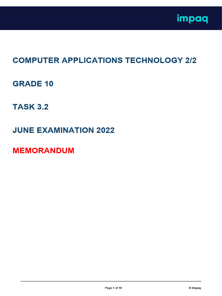 2022-CAT-Grade 10-June Exam Memorandum-Paper 2 | PDF | Computing | Computer Engineering