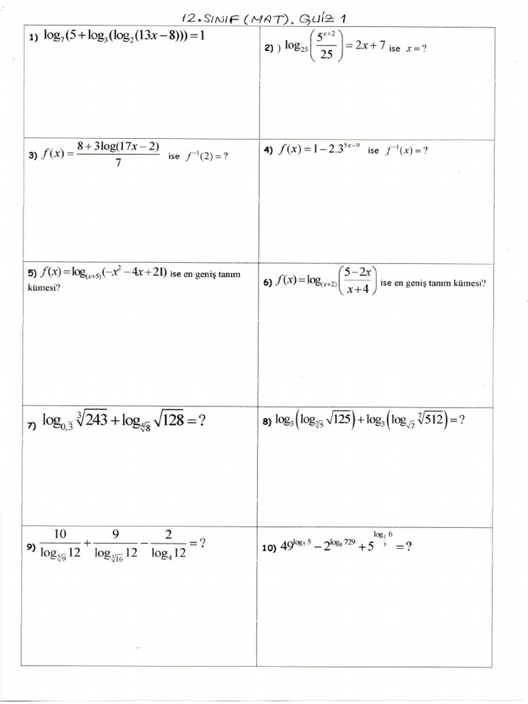 12 Mat Quiz 1 | PDF
