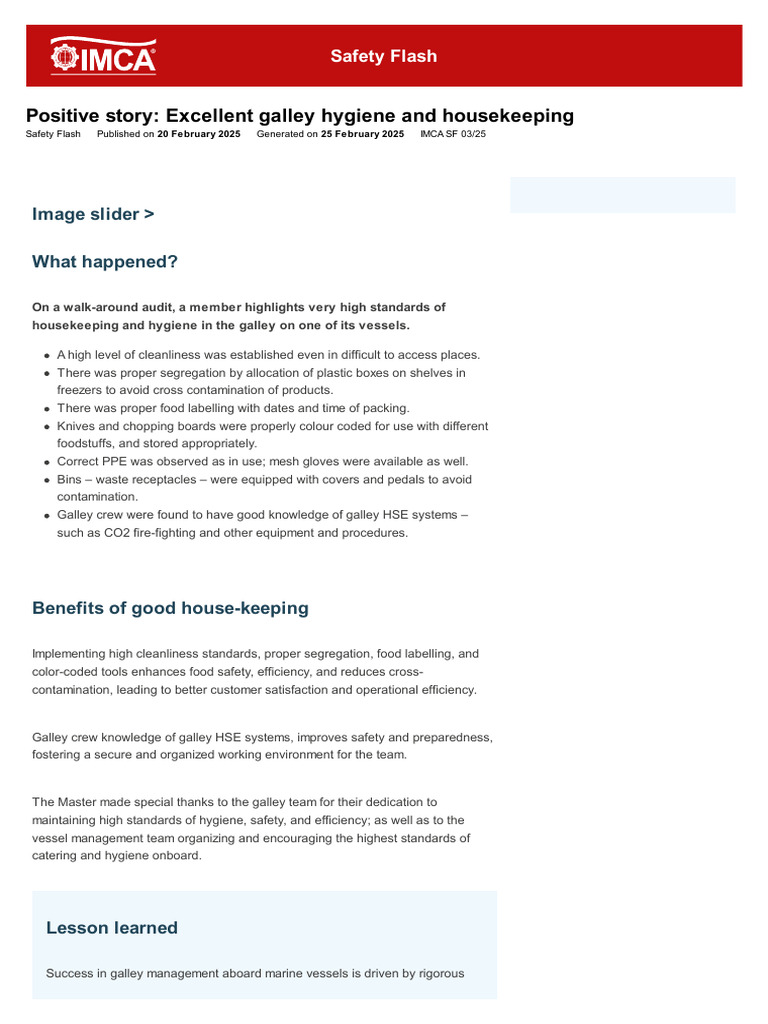 Positive Story - Excellent Galley Hygiene and Housekeeping | PDF | Food ...