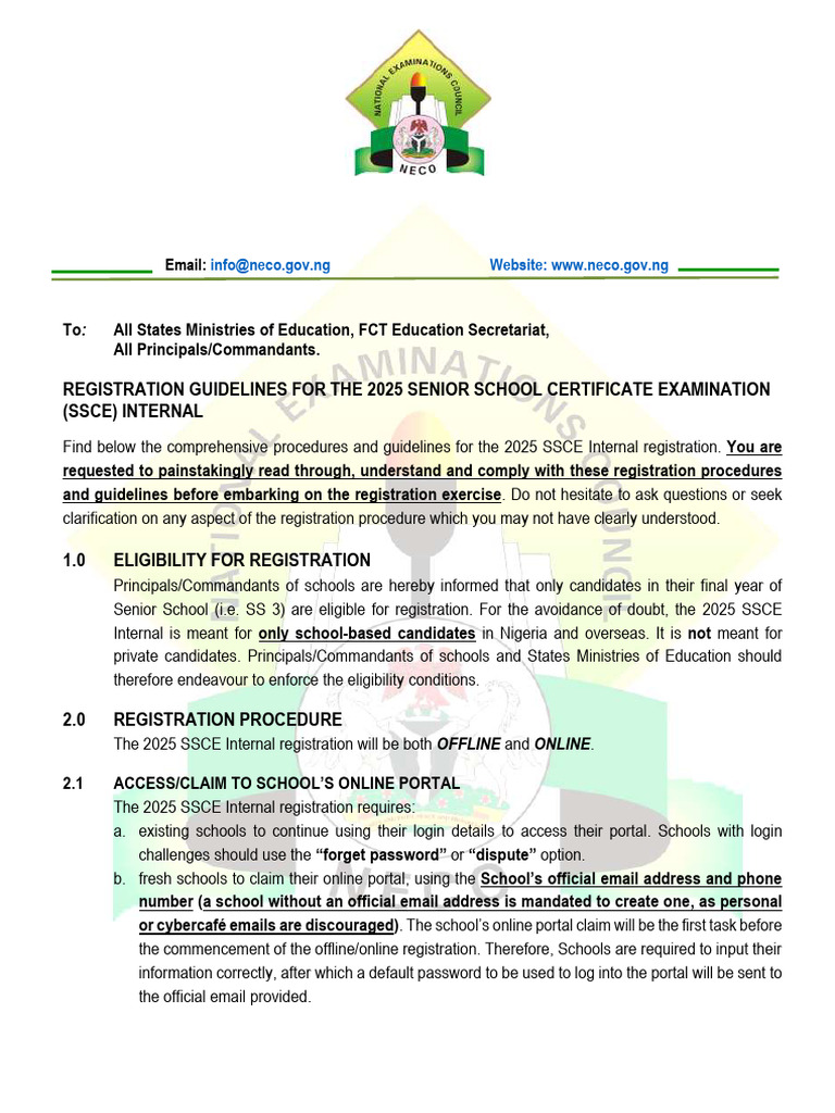 2025 Ssce Internal Registration Guidelines-2 | PDF | Biometrics | Fingerprint