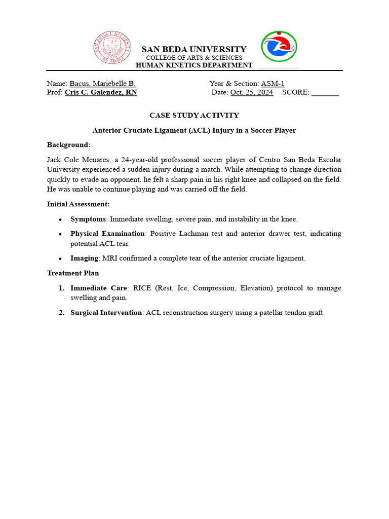 Case Study Activity Cas HKD - Asm01-1 | PDF | Knee | Musculoskeletal System