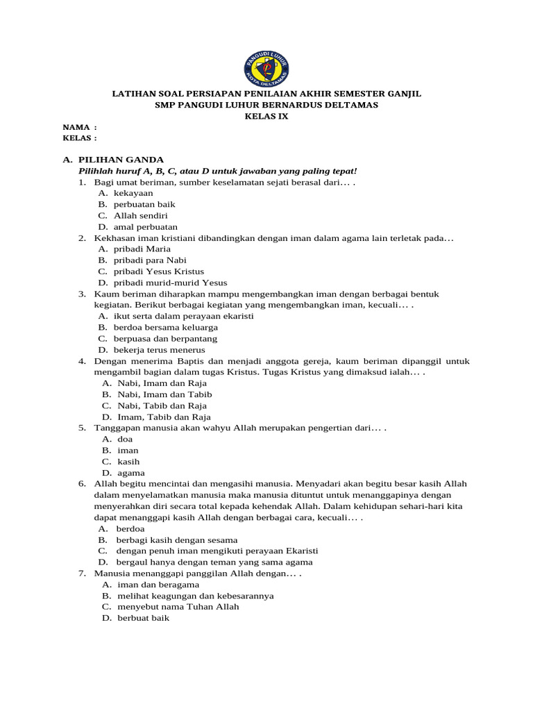 Latihan Soal PAS PAK Gasal | PDF