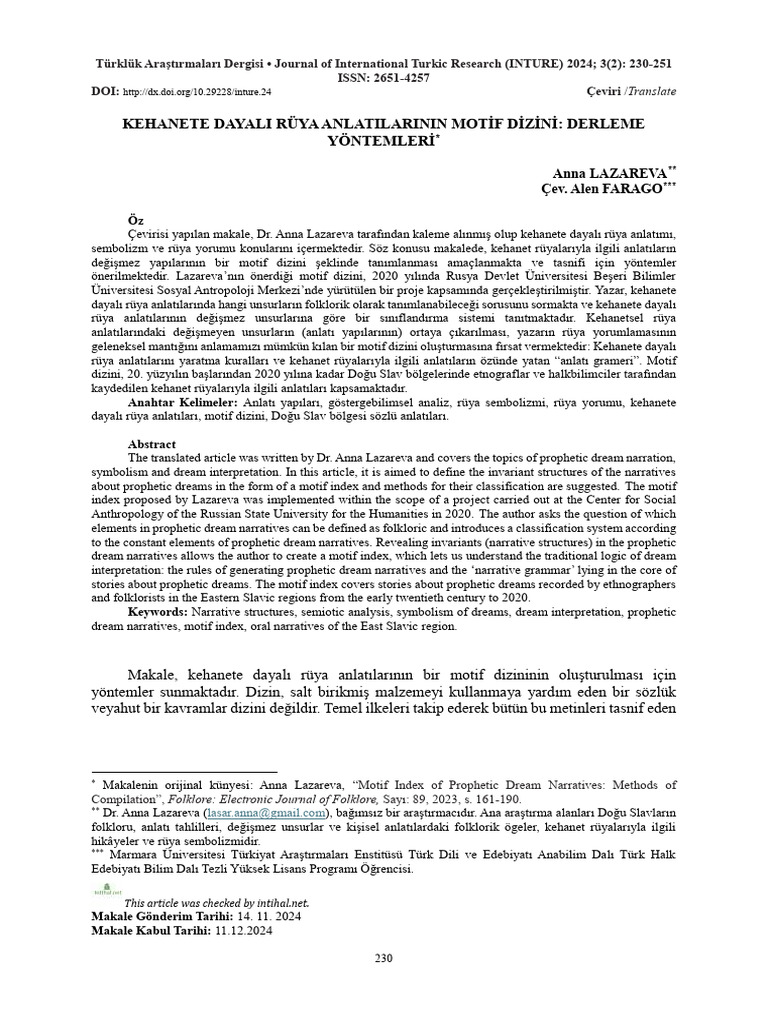 Kehanete Dayali R - Ya Anlatilarinin Mot - F - Ndeks - Derleme y ...