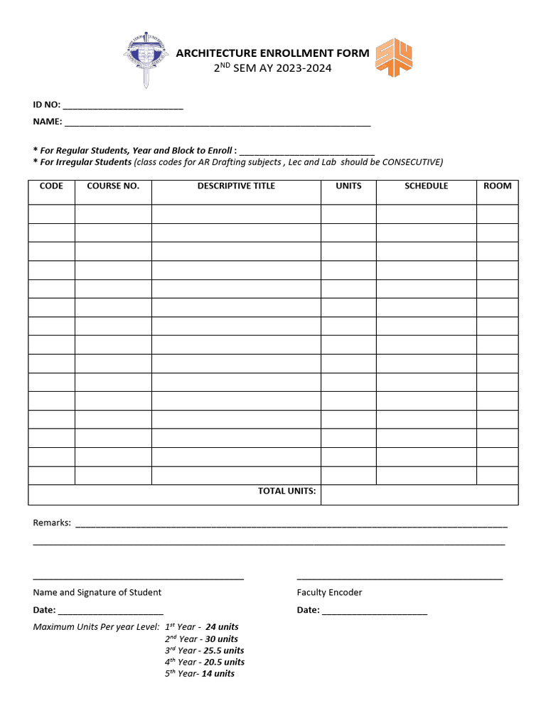 Architecture Enrollment Form 1 | PDF