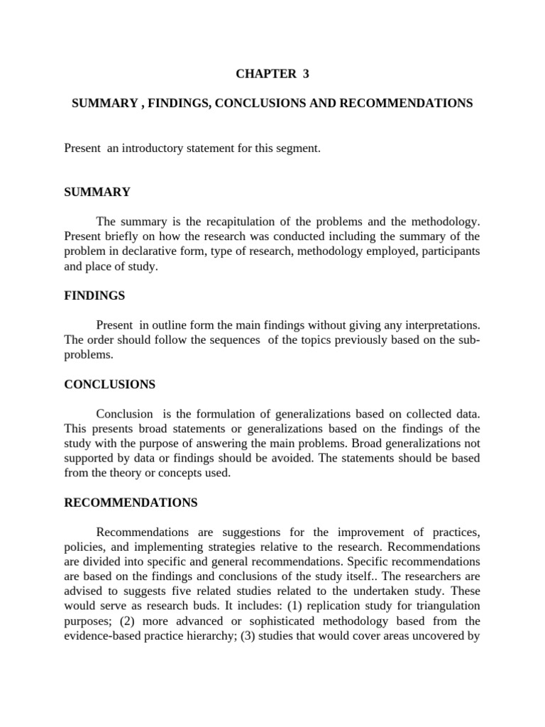 CHAPTER 3 - Summary, Findings, Conclusions and Recommendations | PDF
