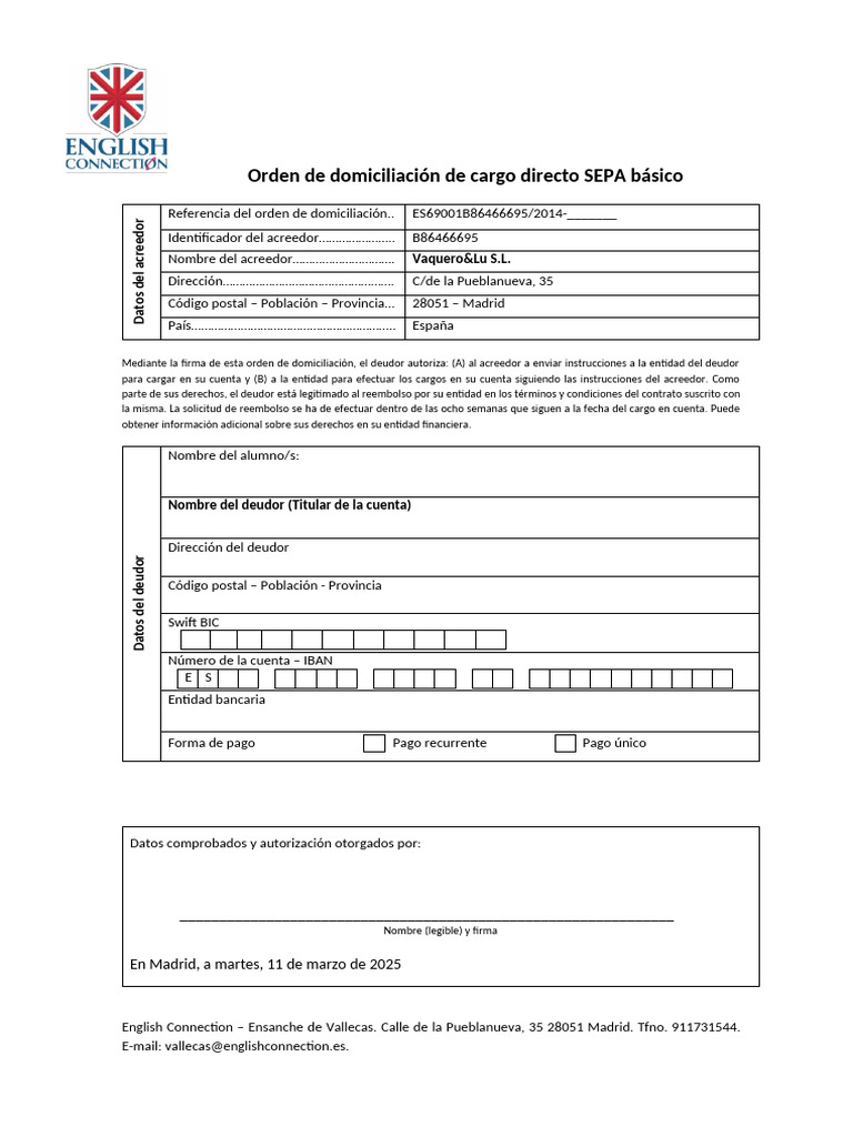 Mandato SEPA English Connection | PDF