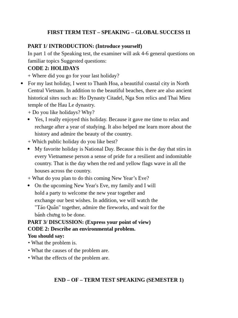 Unit 9 Speaking Test Overview | PDF