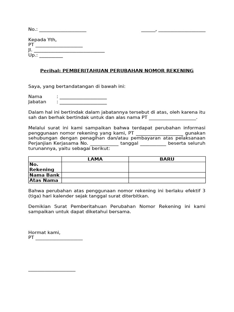 Pemberitahuan Perubahan Rekening | PDF