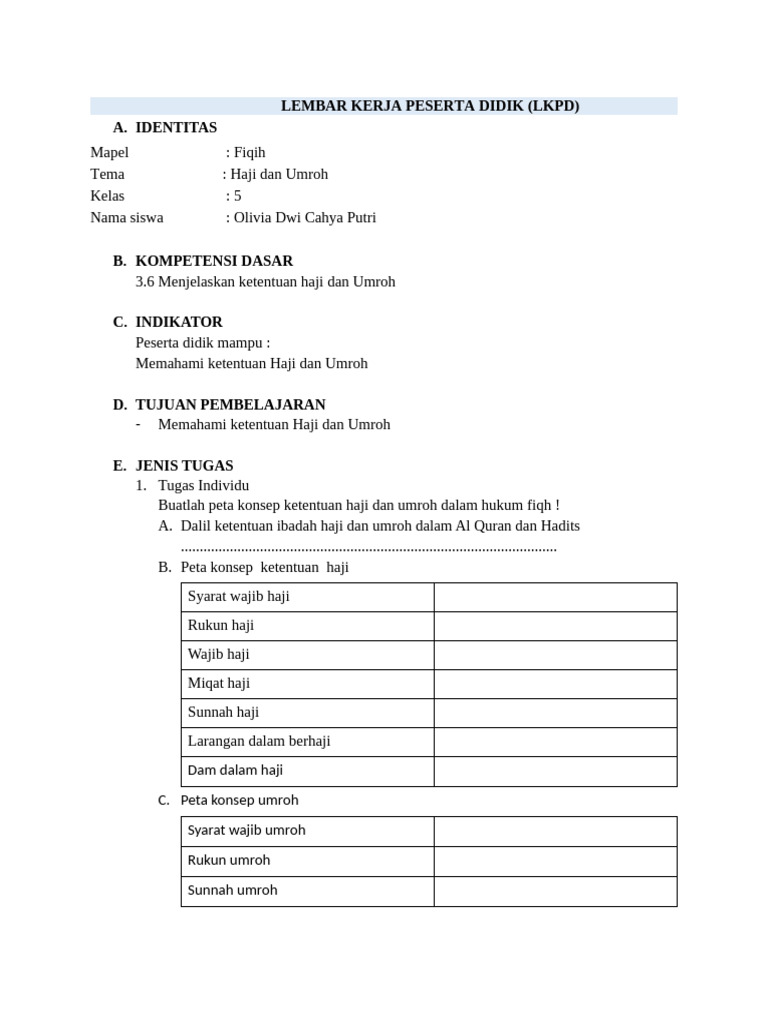 LKPD Haji KLS 5 | PDF