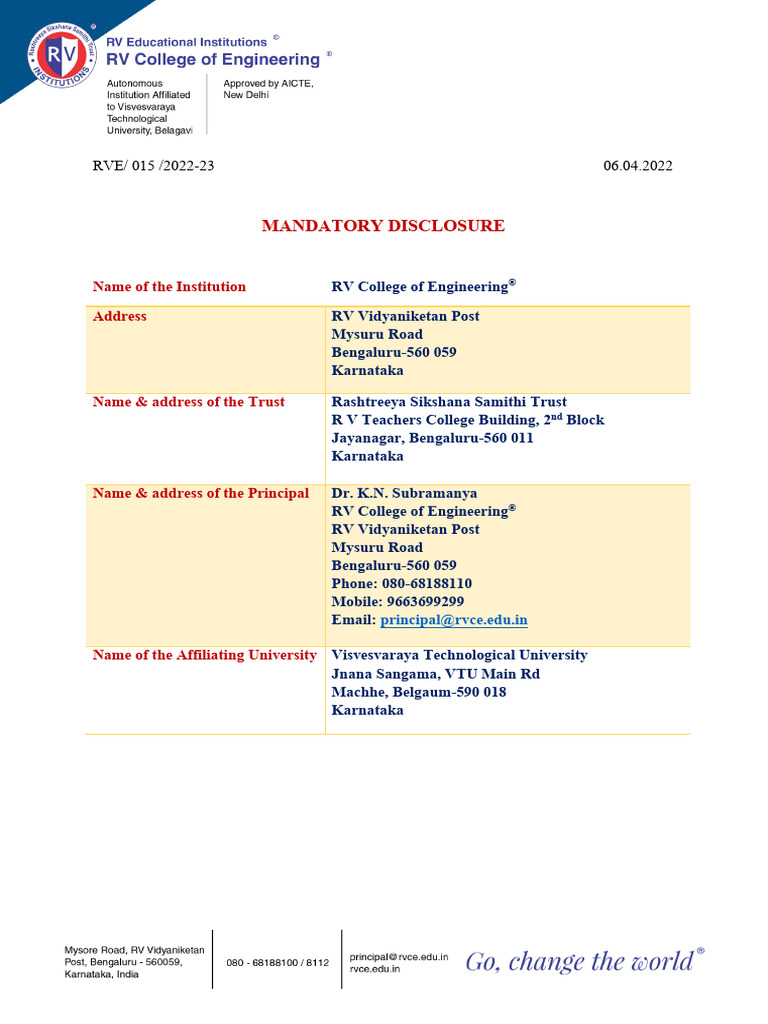 RVCE-Mandatory Disclosure | PDF | Engineering | Electronics