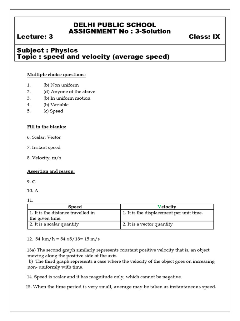 Assign Lec3 IX Solution Motion | PDF | Speed | Velocity