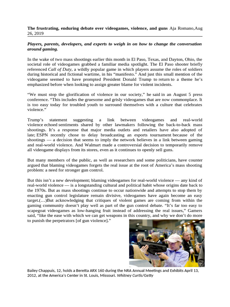 Reading Comprehension Debate Over Video Games and Violence G5 | PDF