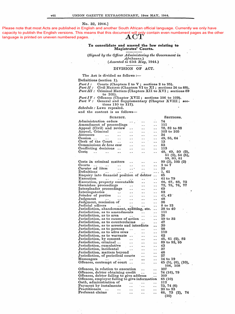 Act 32 1944 | PDF | Magistrate | Lawyer