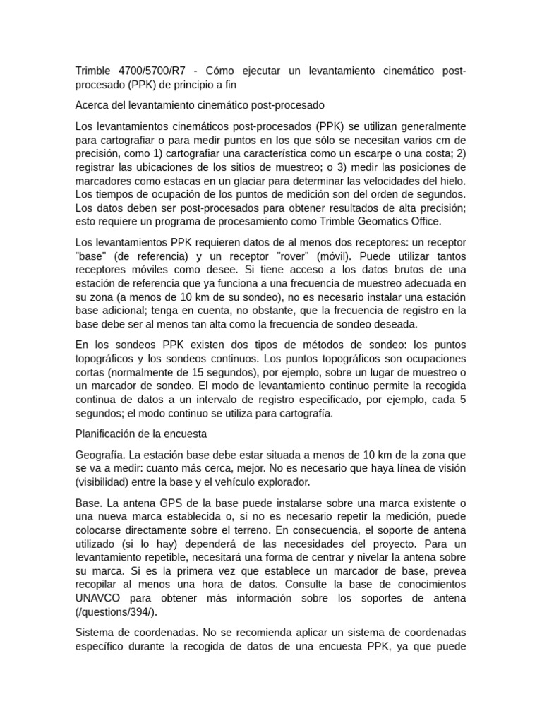 Guía PPK con Trimble 4700/5700/R7 | PDF | Sistema de Posicionamiento ...