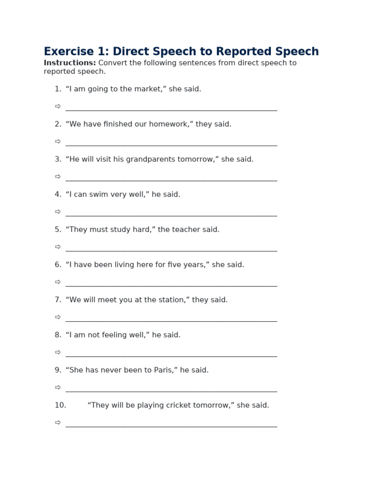 Reported Speech Worksheet | PDF