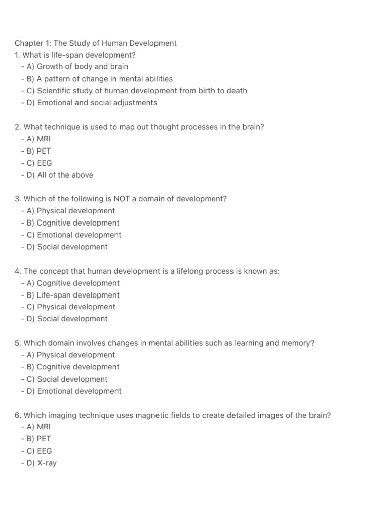 Practice Questions - The Study of Human Development | PDF | Child ...