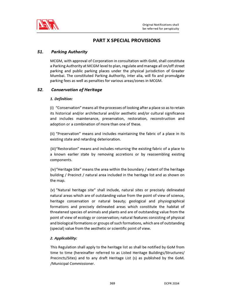 DCPR 2034 Regulation 52 Heritage | PDF