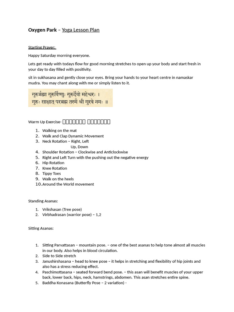 Yoga Lesson Plan for Morning Flow | PDF