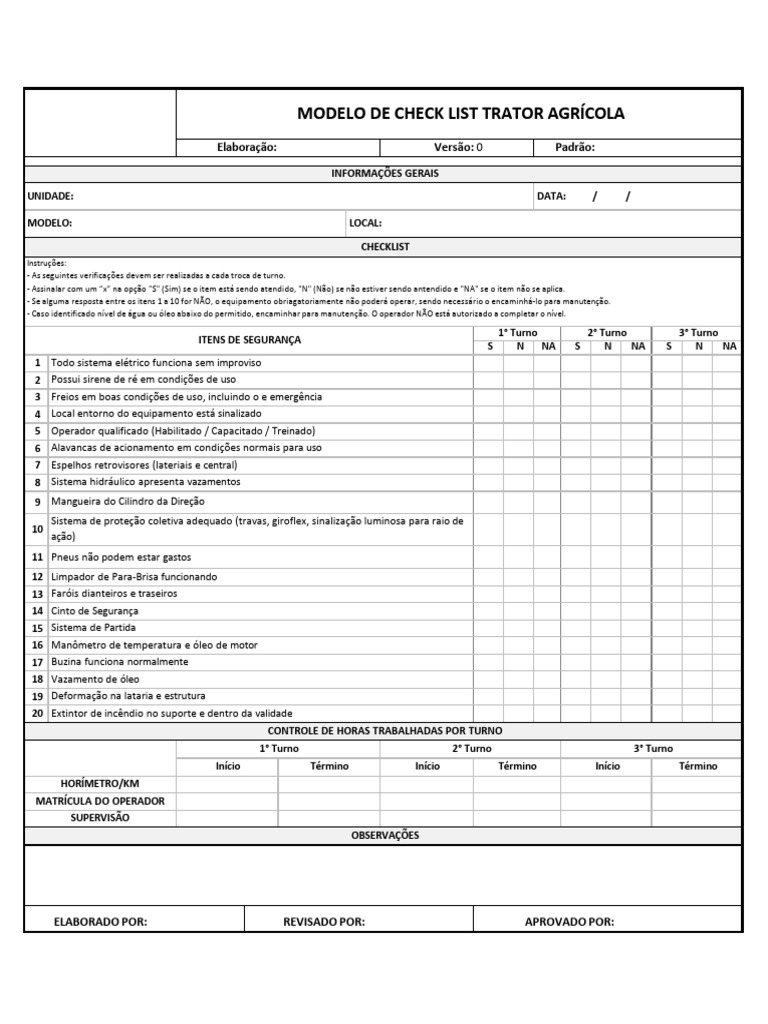 Checklist de Trator Agricola | PDF
