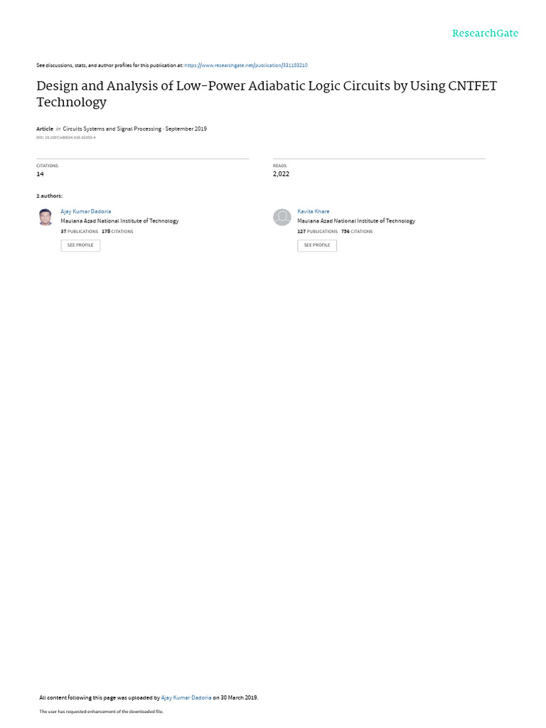Design and Analysis of Low-Power Adiabatic Logic C | PDF | Carbon ...