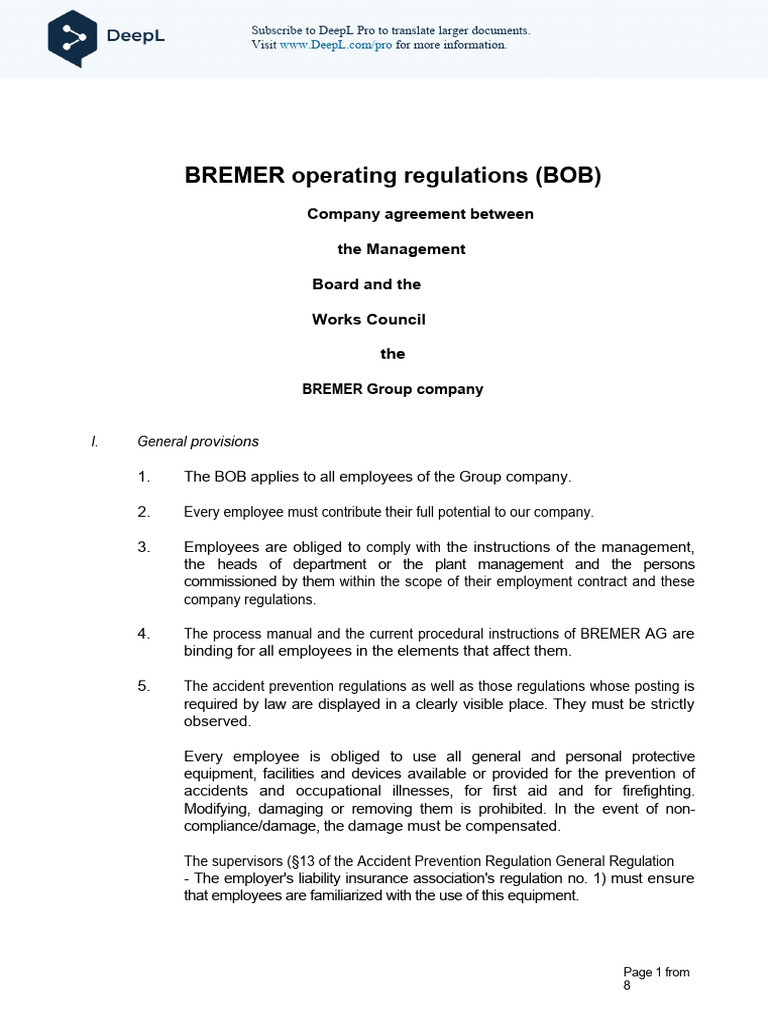 Betriebsordnung BREMER (BOB) 02-2021 en | PDF | Employment | Salary